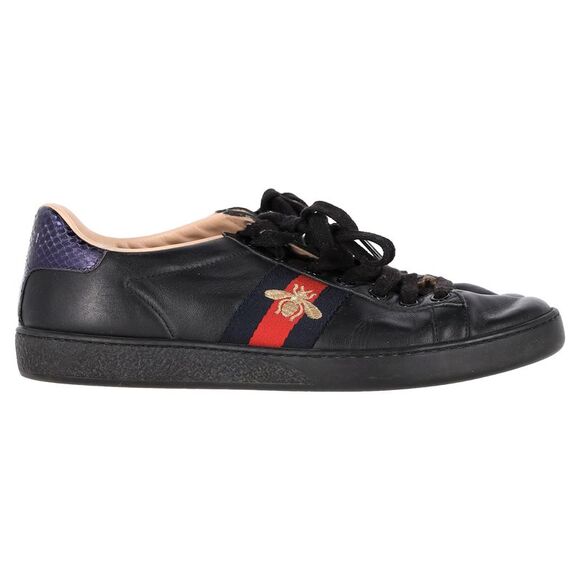 Gucci | Shoes | Gucci Ace Bee Lowtop Sneakers In Black Calfskin Leather ...